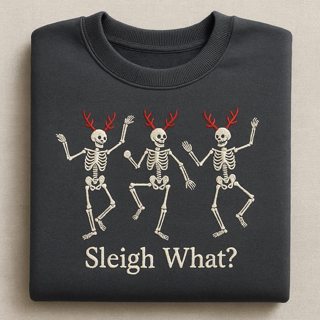 Dancing Skeletons Sleigh What Embroidered Sweatshirt, Funny Christmas ...