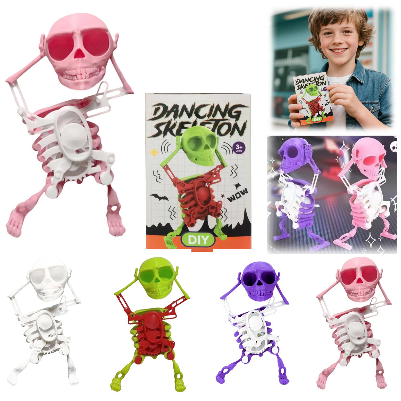 Dancing Swinging 3D Clockwork Skull Toy, Electric Halloween Skeleton ...