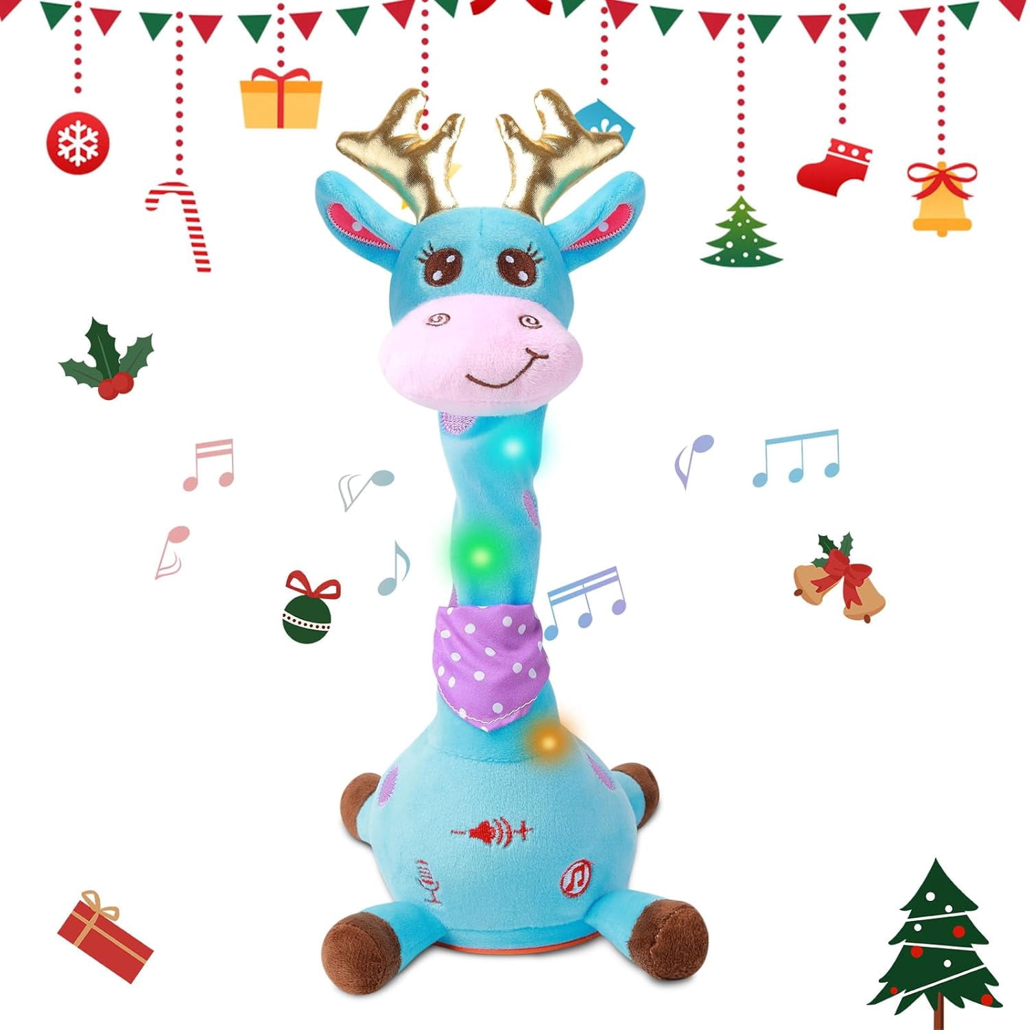 Dancing Talking Singing Blue Giraffe Stuffed Plush with Golden ...