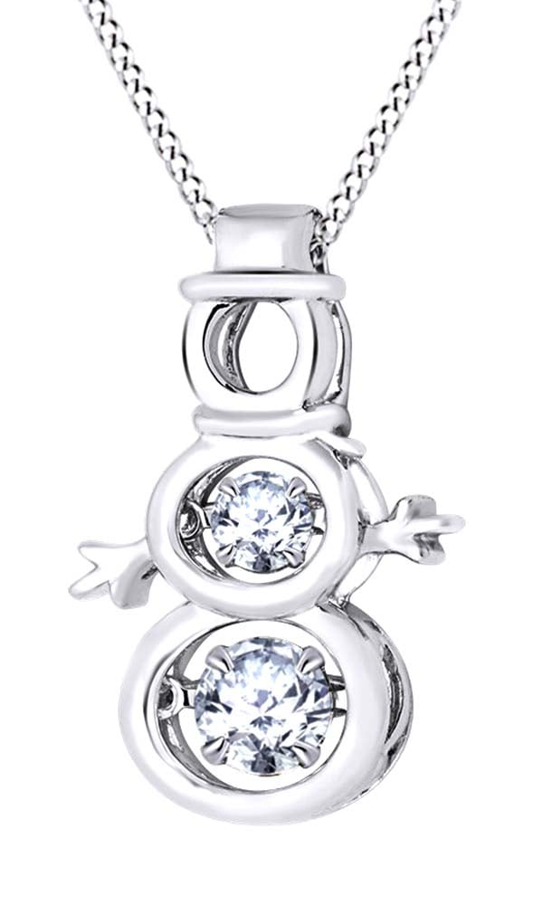 AFFY Dancing White Sapphire Snowman Christmas Pendant Necklace In 14K ...