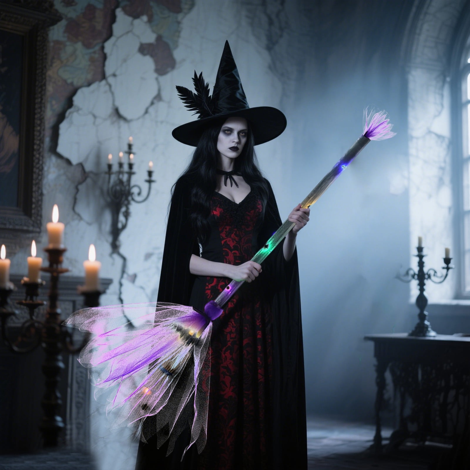 Dancing Witch Broom with Lights - 25" Animated Floating Broomstick ...