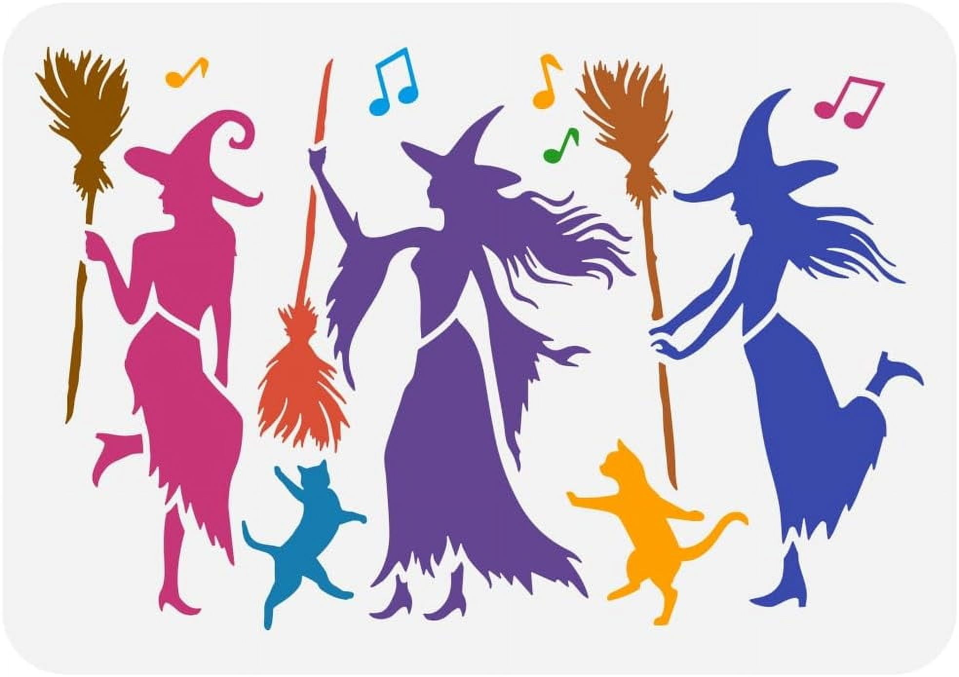 Dancing Witches Painting Stencil 8.3x11.7inch Plastic PET Black Cats ...