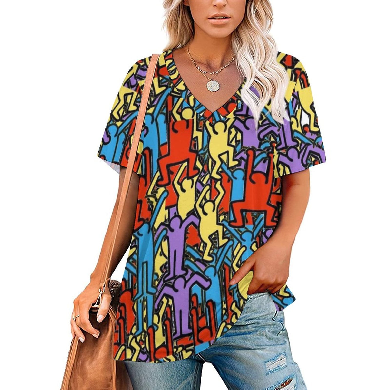 - Dancing Women Zipper Sexy Printed Vintage T Shirts Tops Full Print T-Shirt Keith Dance ...