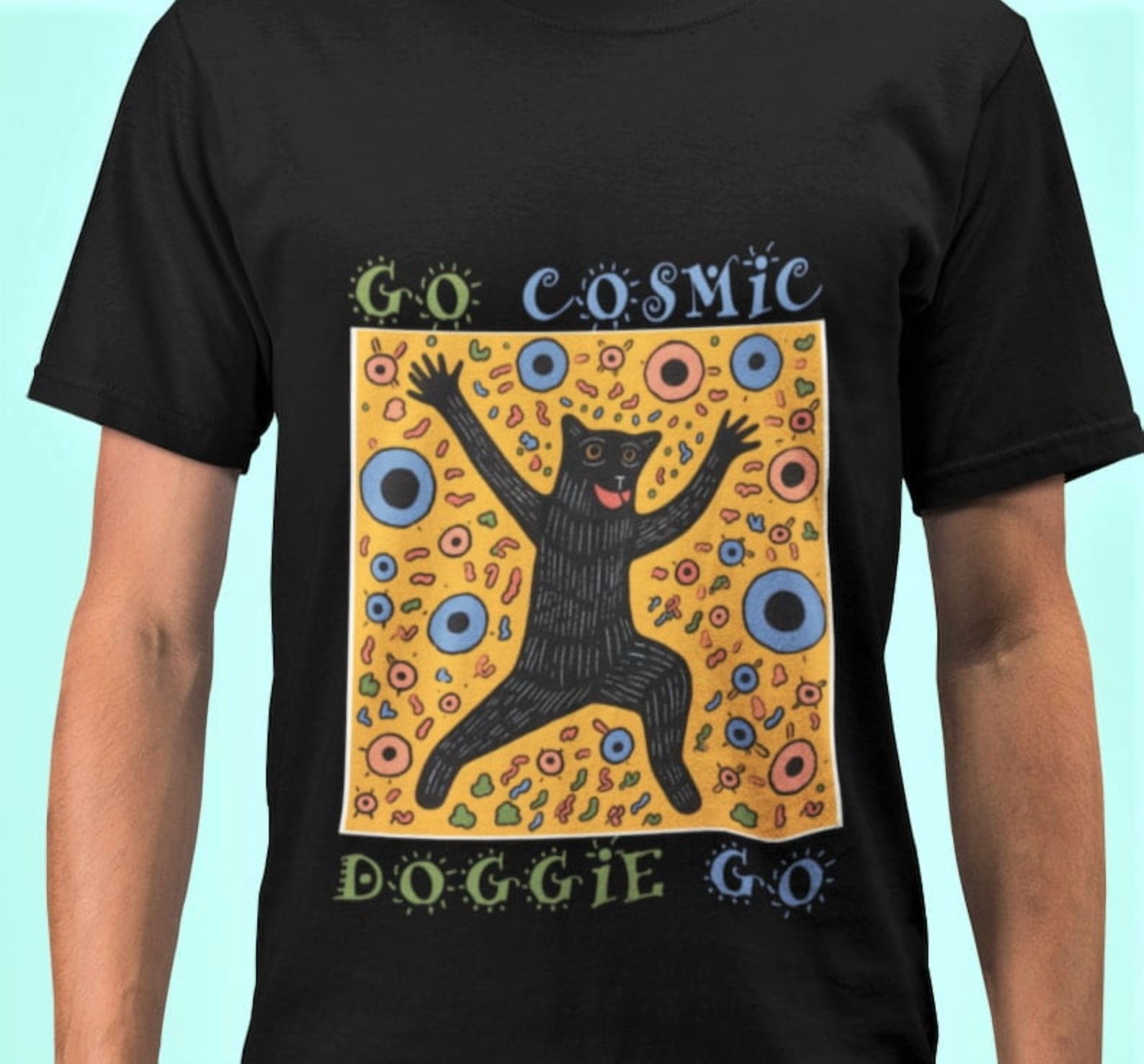Dancing dog t-shirt, Heavy Cotton Tee, Go Cosmic Doggie Go! shirt ...
