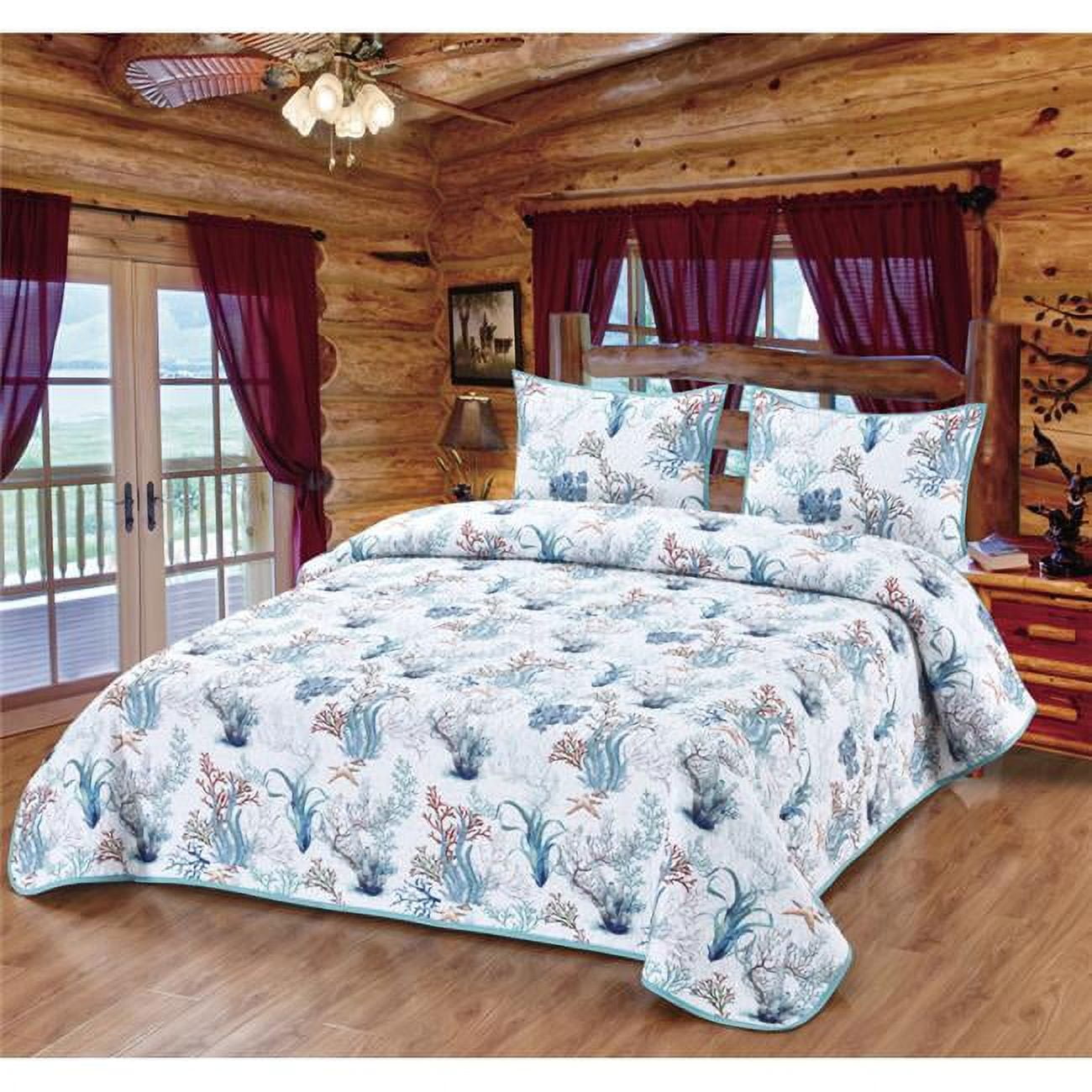 Dancing in the Sea Coral Themed Quilt Quilted Bedding Set, Multi Color ...