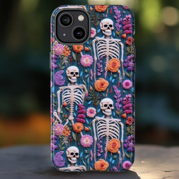 Dancing with Daisies Floral Skeleton Art iPhone Case 17 to 11 Pro Max ...