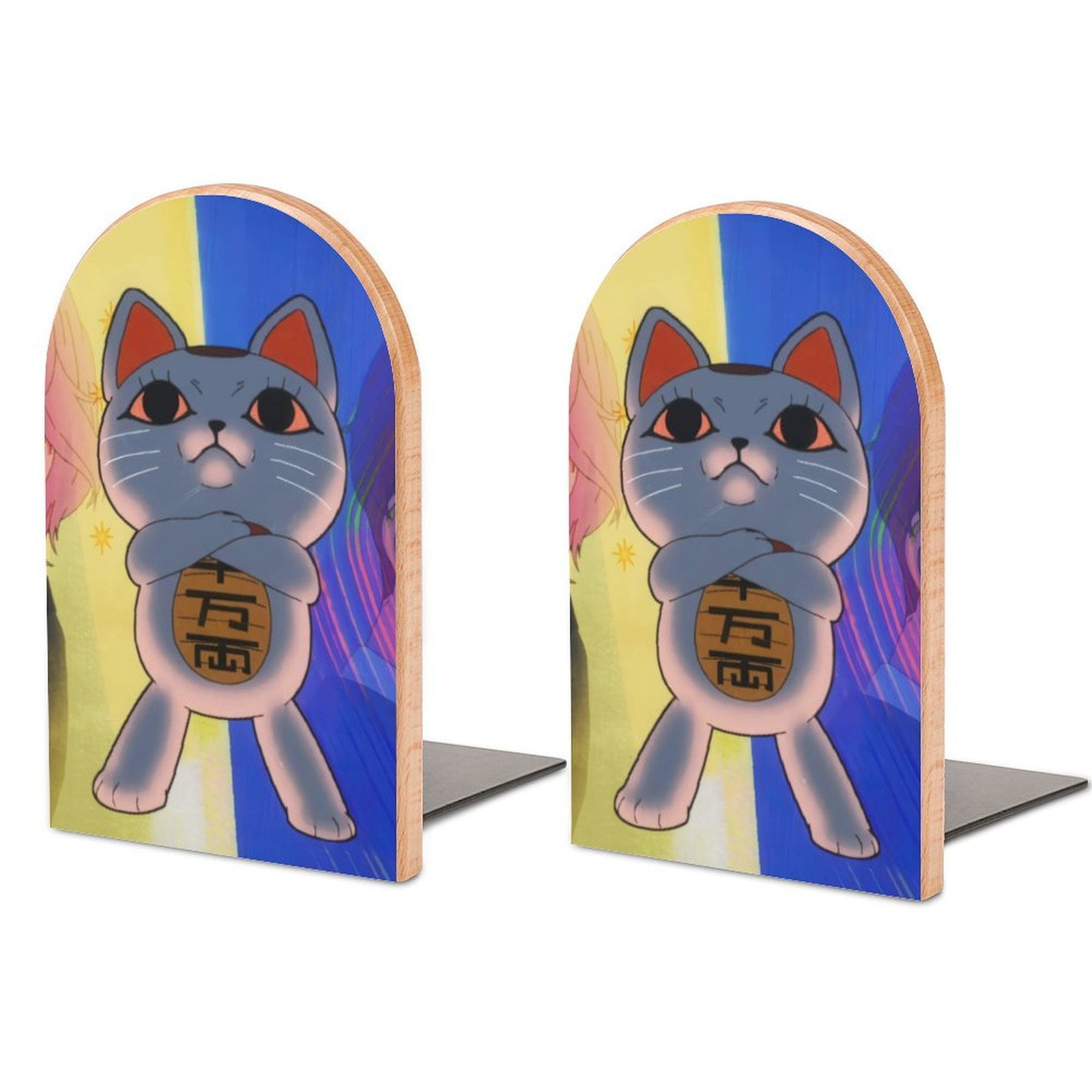 Dandadan Bookends Wood Book Divider Decor Shelves Non-Skid Book Stand 2 ...