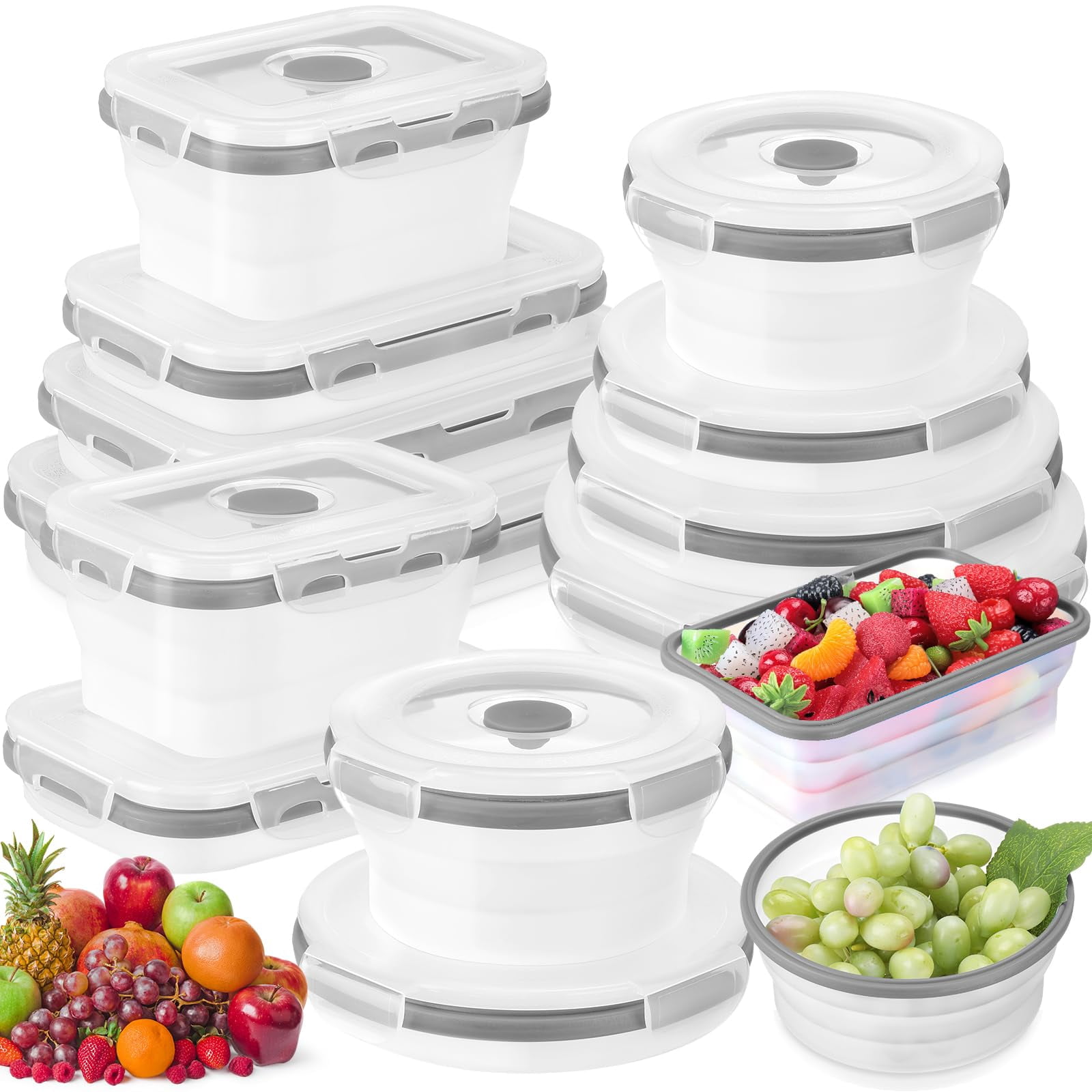 Dandat 12 Silicone Collapsible Food Storage Containers Foldable ...