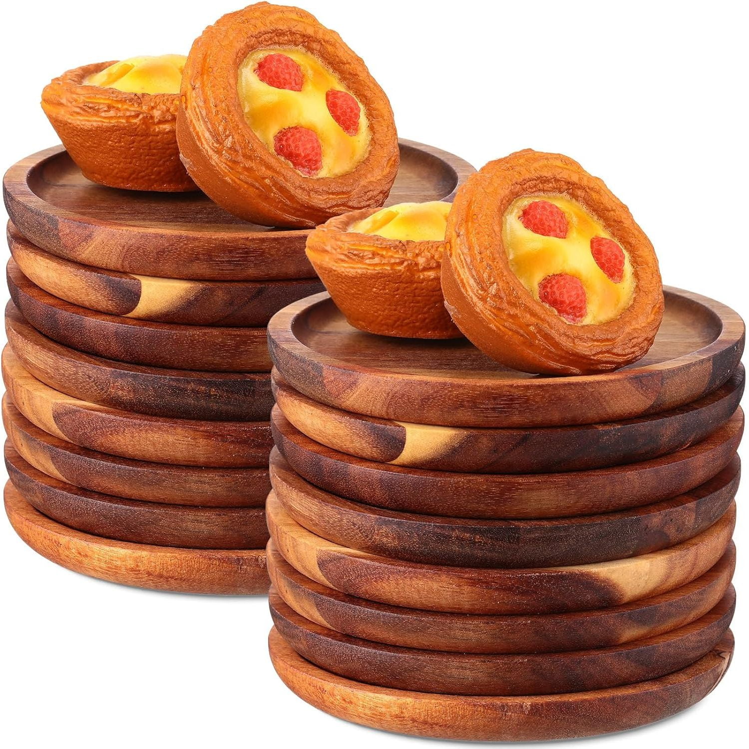 Dandat 16 Pcs Acacia Wood Dinner Plates 6 Inch Round Wooden Plates Wood ...