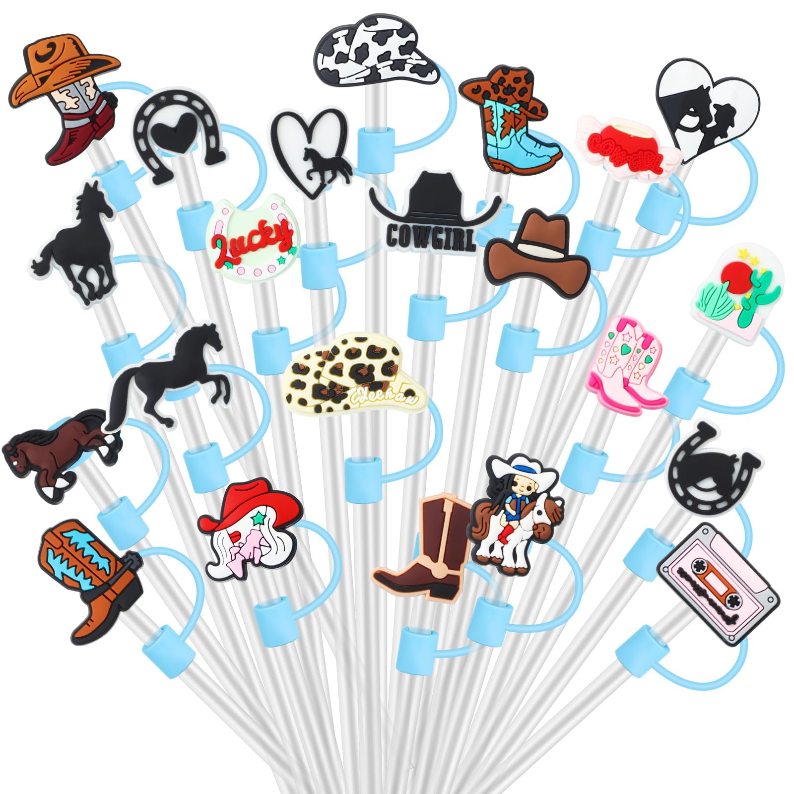Dandat 22 Pcs Cowboy Straw Cover Cowgirl Silicone Straw Tips Reusable ...
