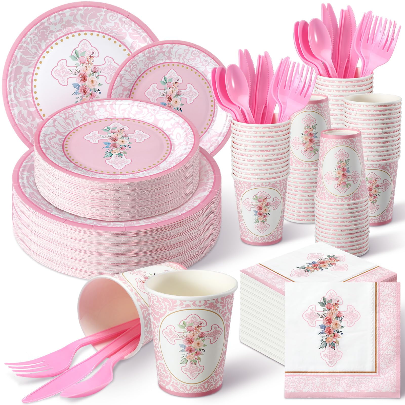 Dandat 400 Pcs Baptism Paper Plates and Napkins for 50 Guests Baby ...