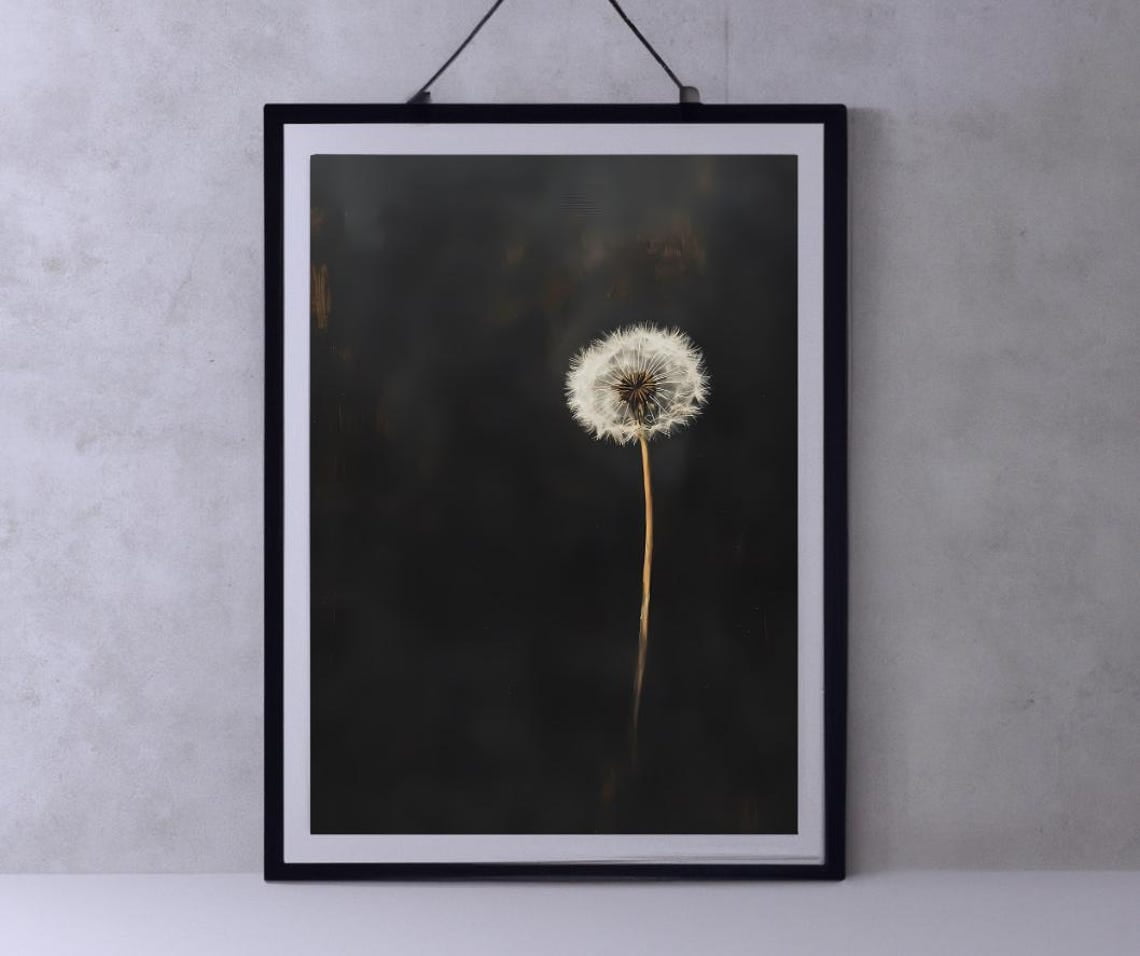 Dandelion, Antique Oil Painting, Moody Wall Art, Vintage Floral Wall ...