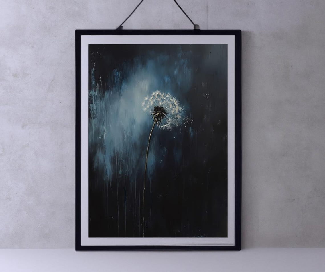 Dandelion, Antique Oil Painting, Moody Wall Art, Vintage Floral Wall ...