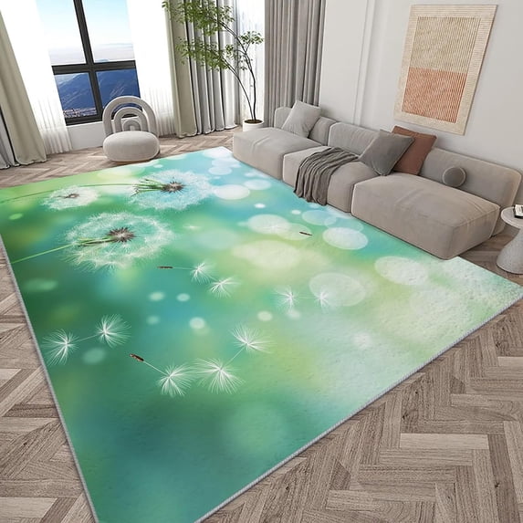 Dandelion Area Rugs, Light Green Plant Dandelion Carpet, Washable Non ...