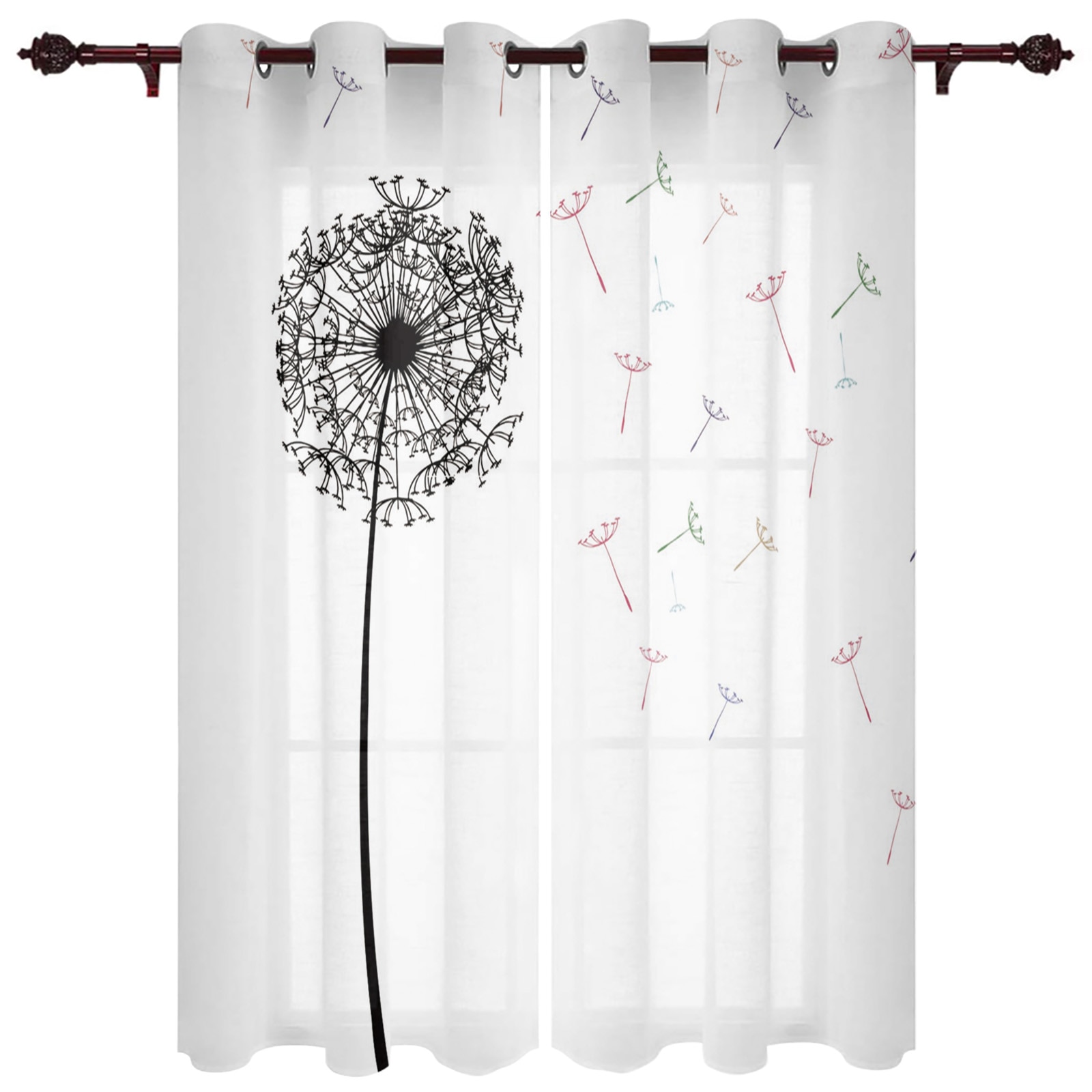 Dandelion Black And White Window Curtain For Living Room Bedroom Luxury ...