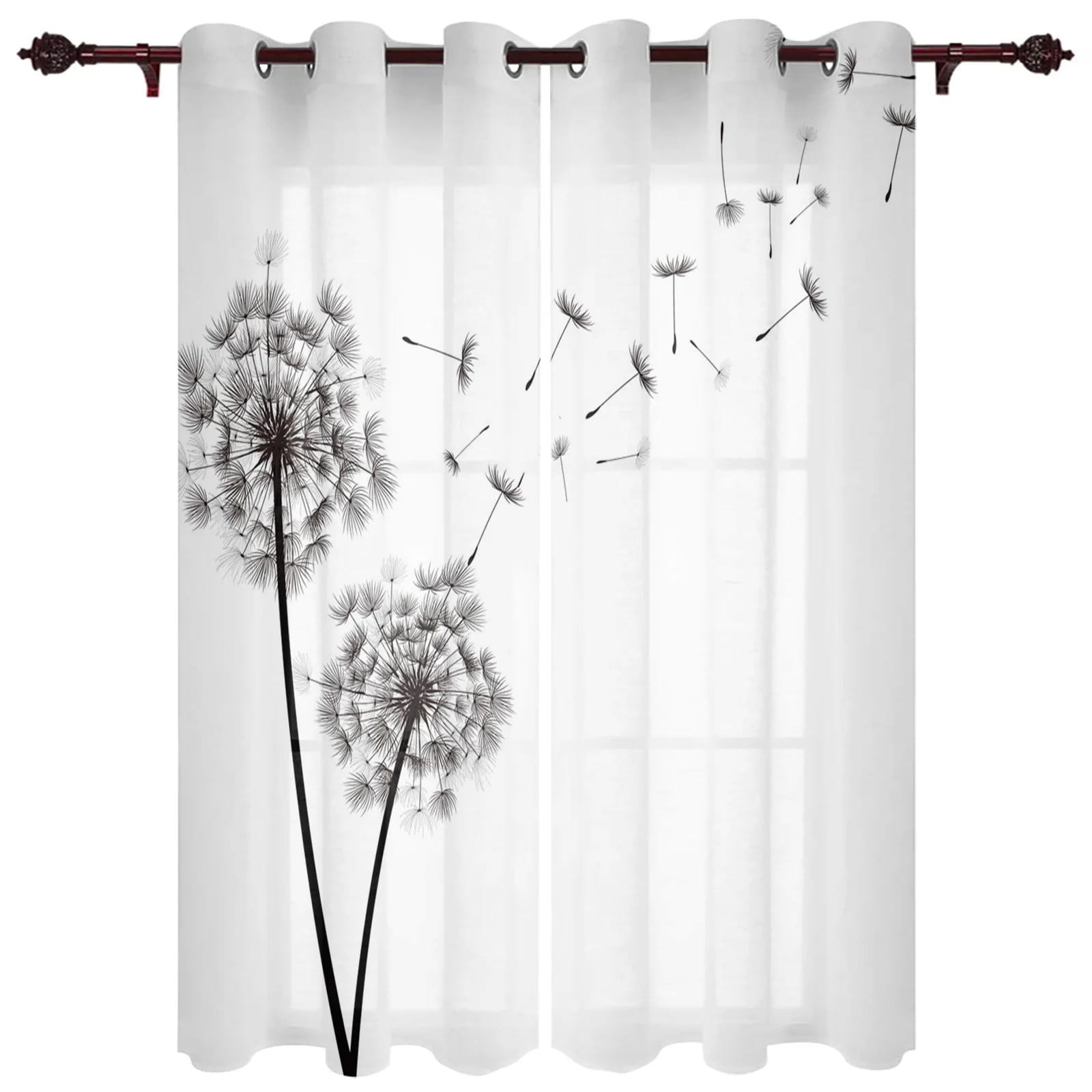 Dandelion Black And White Window Curtain For Living Room Bedroom Luxury ...