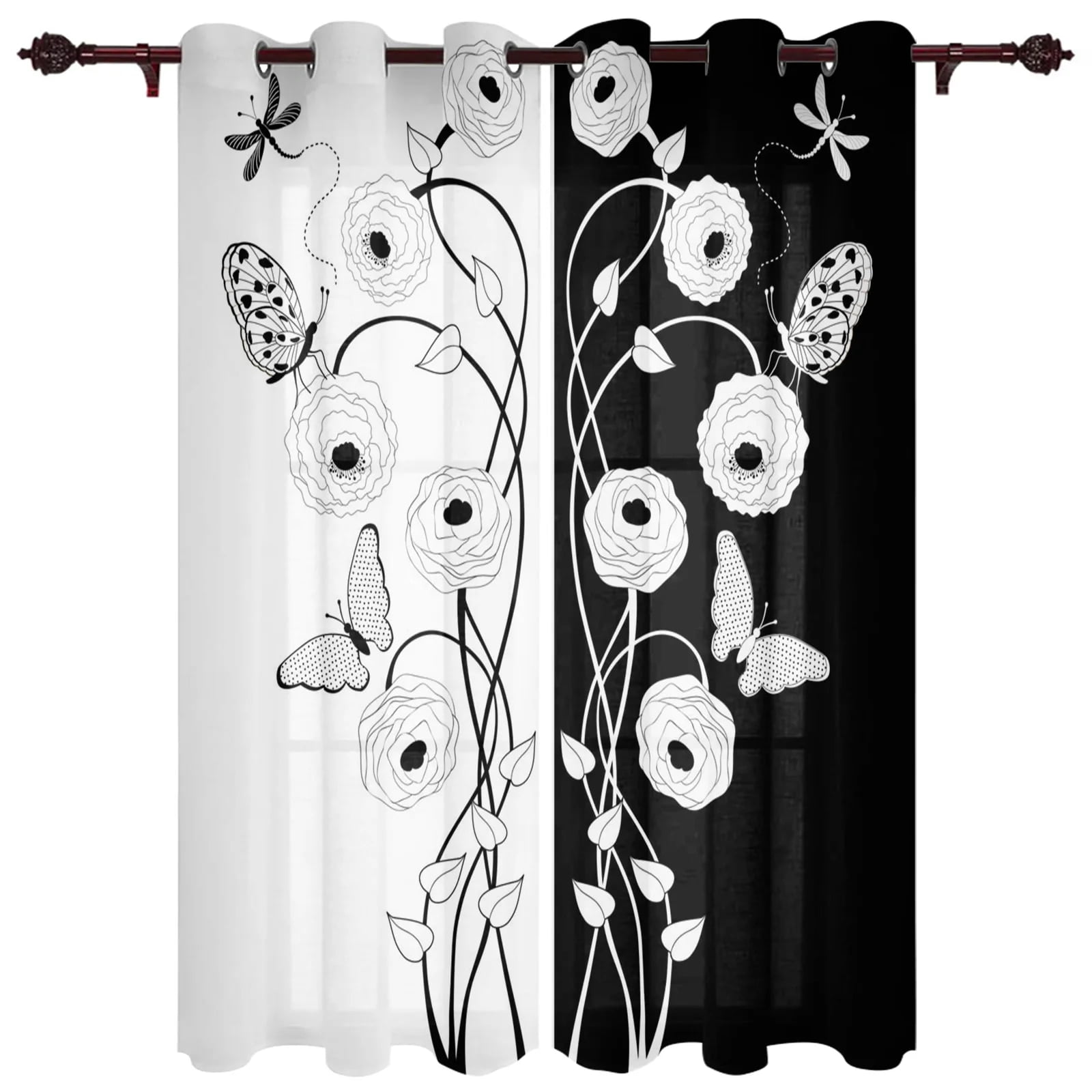 Dandelion Black And White Window Curtain For Living Room Bedroom Luxury ...