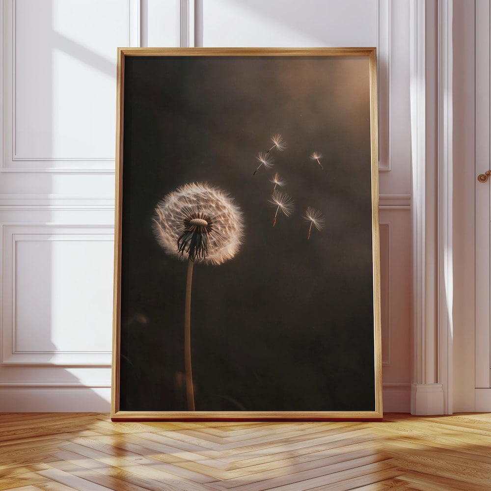 Dandelion Blowing In Wind Print: Moody Floral Wall Art UNFRAMED PAPER ...