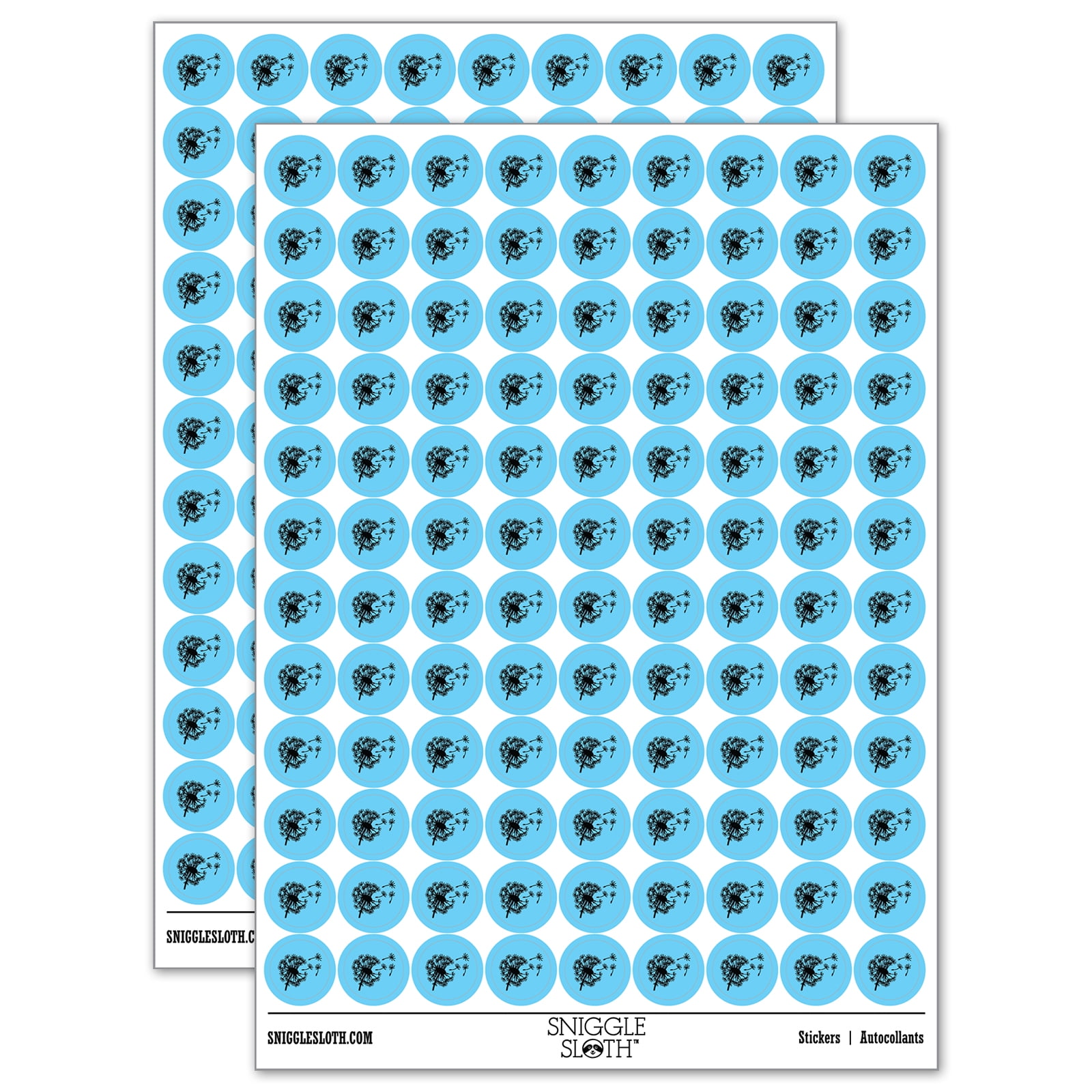 Dandelion Blowing in Wind 200+ Round Stickers - Light Blue - Gloss ...