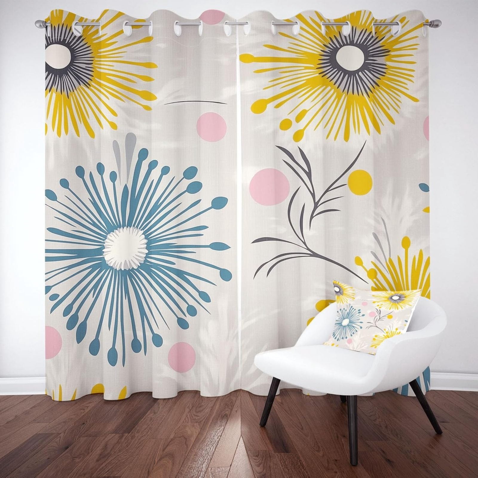 Dandelion Botanical Blackout Curtains For Living Room, Abstract Floral ...