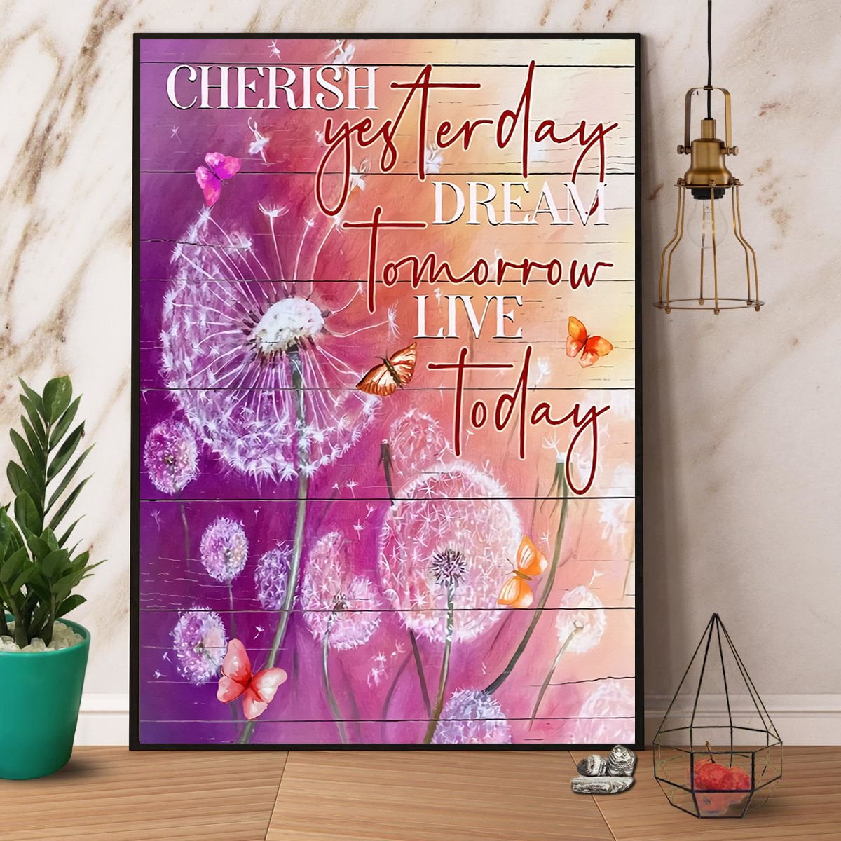 Dandelion Butterfly Cherish Yesterday Dream Tomorrow Live Today Satin ...