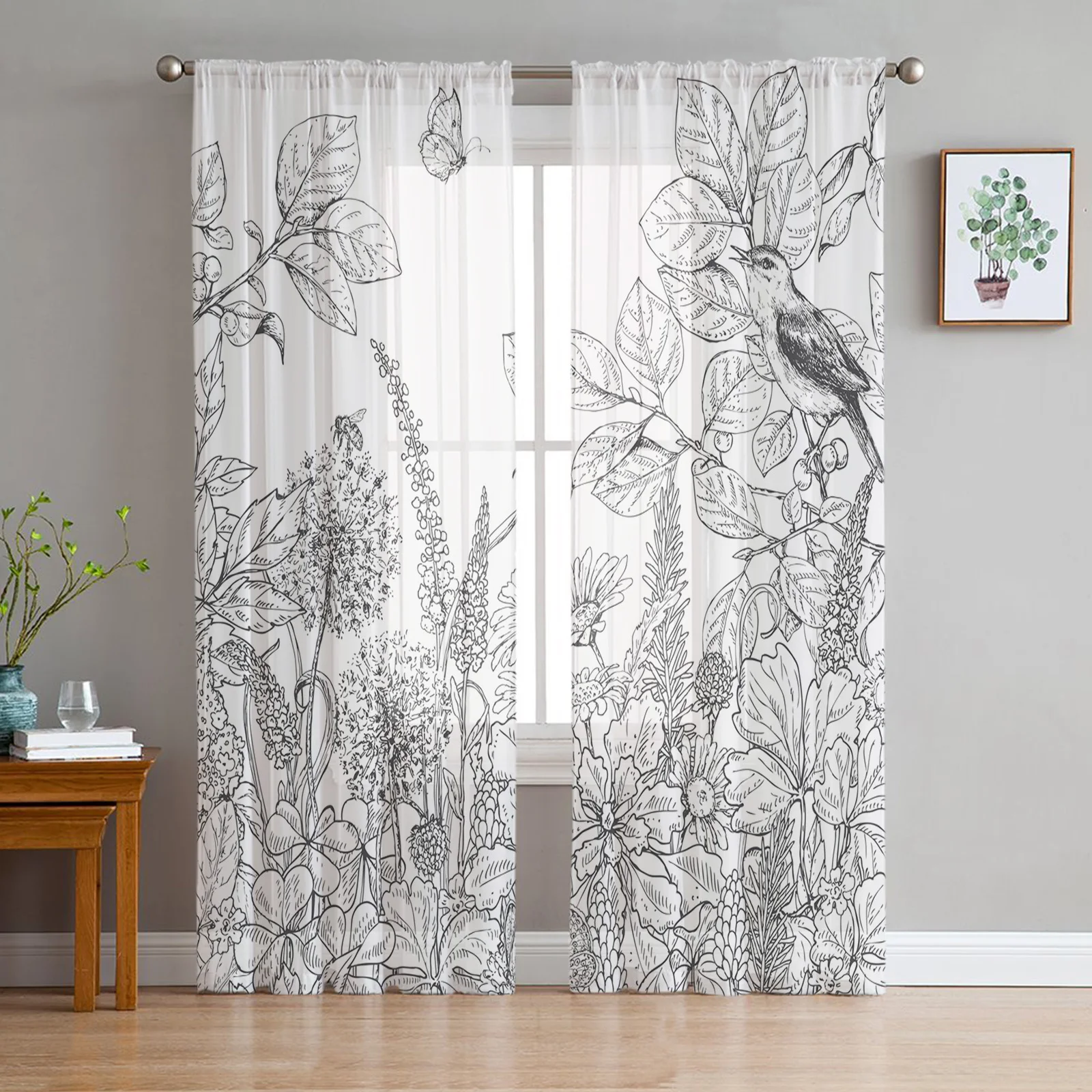 Dandelion Butterfly Flower Window Tulle Curtains for Living Room ...
