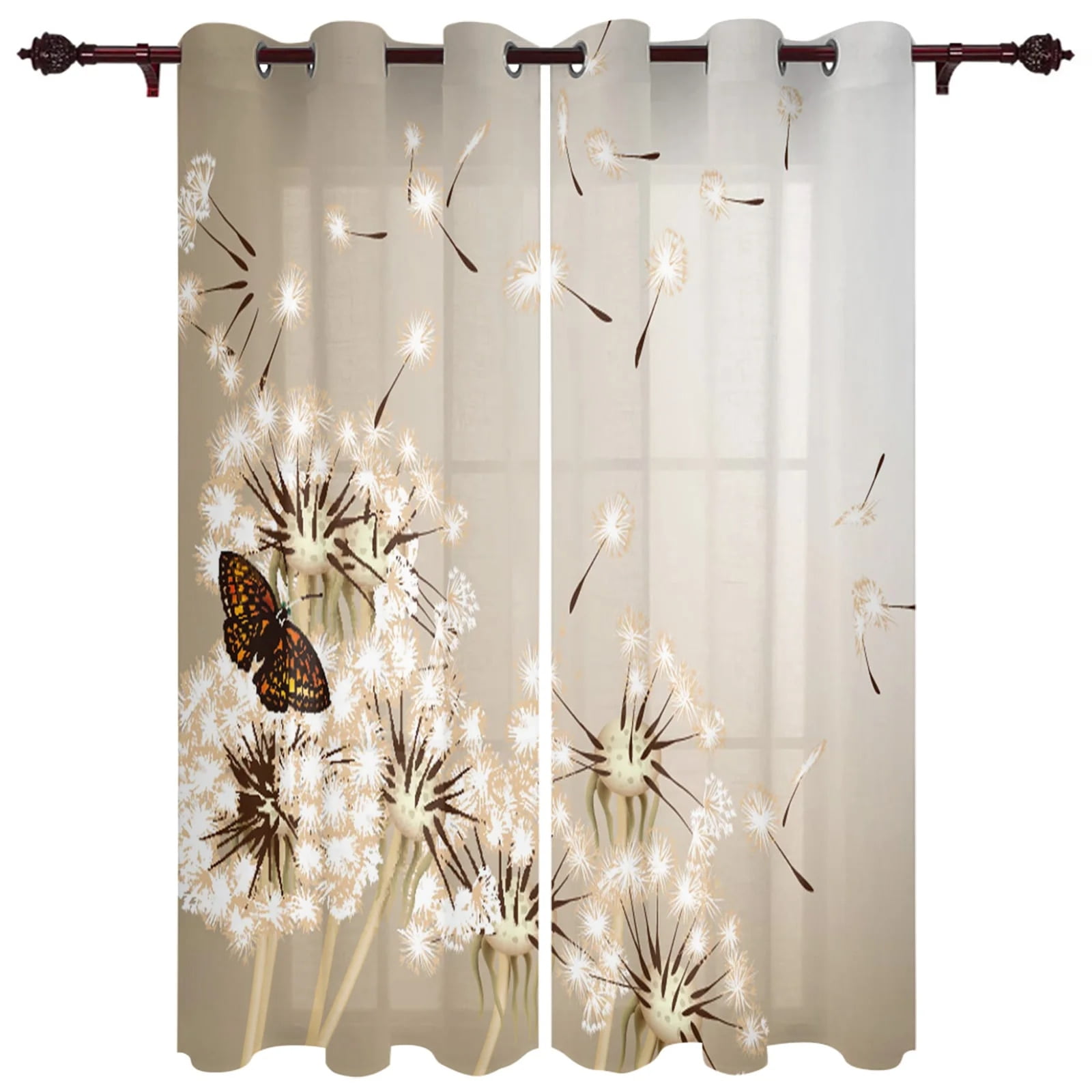 Dandelion Butterfly Flowers Plant Animal Decoration Home Curtains ...