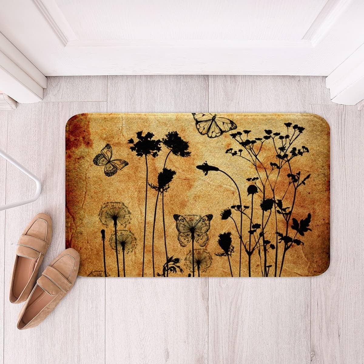 Dandelion Butterfly Silhouette Bathroom Rugs Vintage Brown Non Slip ...