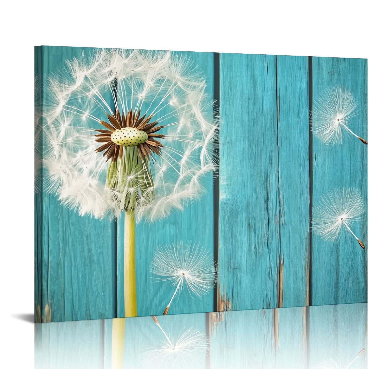 Dandelion Canvas Wall Art Teal and White Dandelion Picture Rustic ...