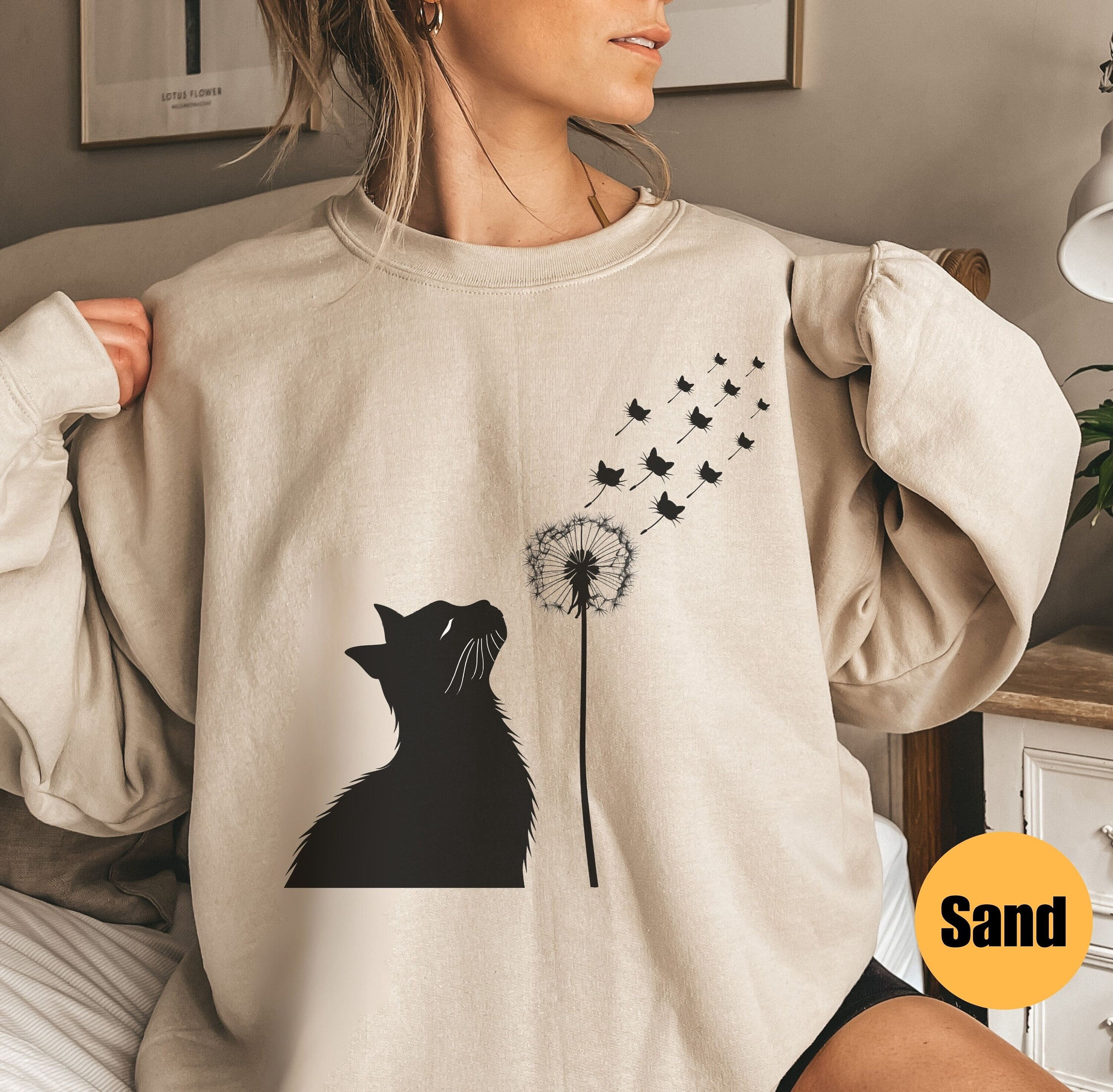 Dandelion Cat T-Shirt Flying Cats Shirt Shirts For Women Cat Graphic ...