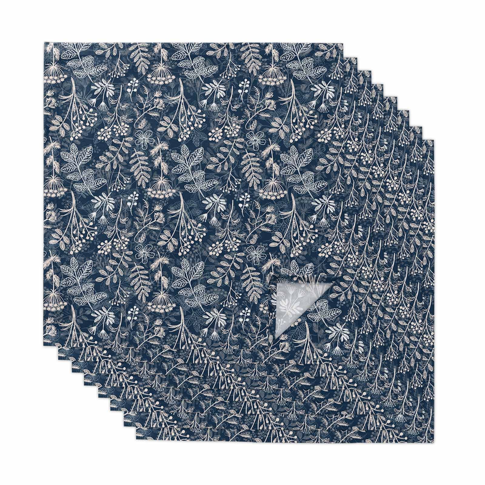 Dandelion Cloth Napkins, Navy Blue Flowers Modern Minimalist Spring ...