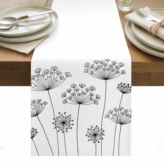 Dandelion Cotton Linen Table Runner Spring Country Black Dandelion ...
