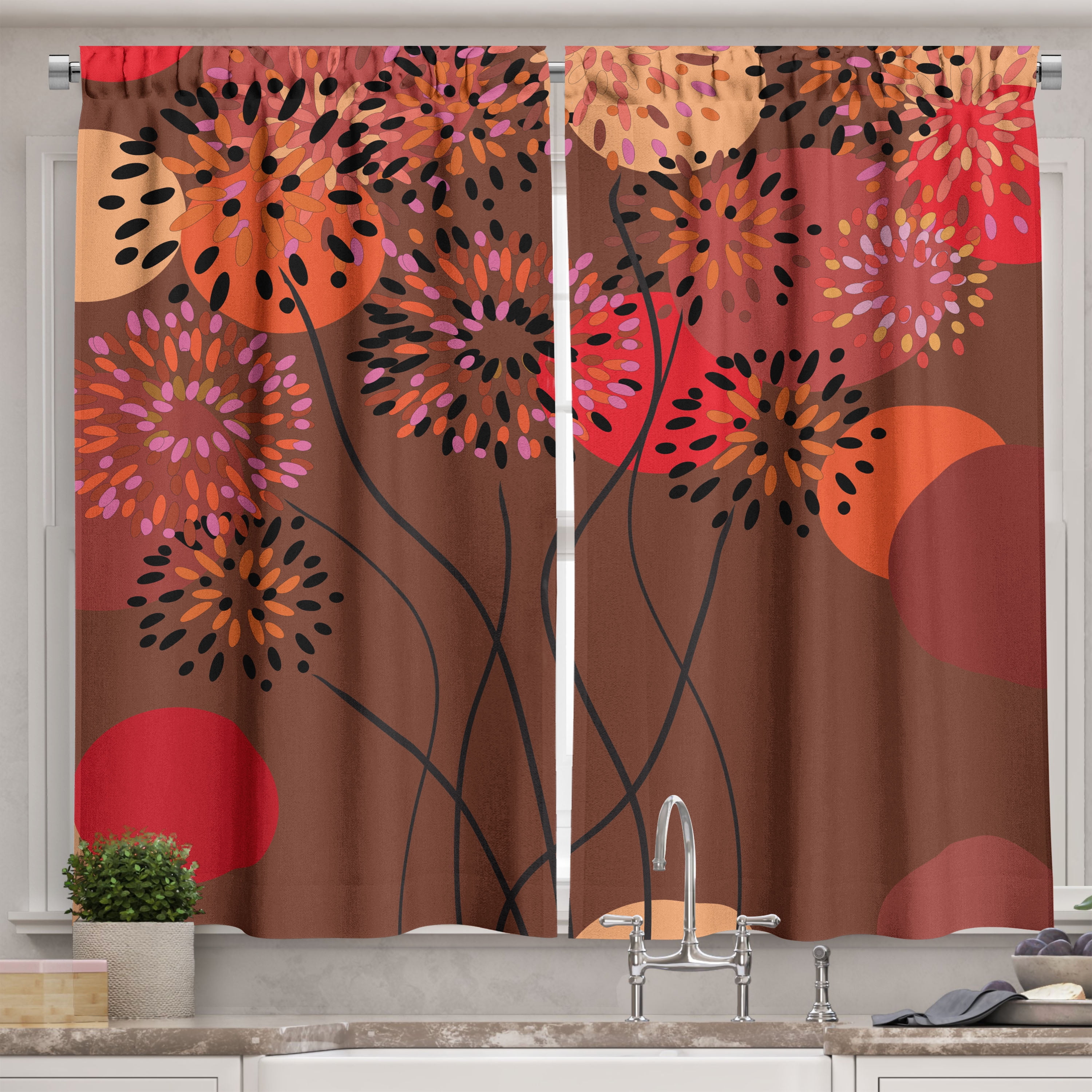 Dandelion Curtains 2 Panels Set, Floral Patterned Illustration with ...