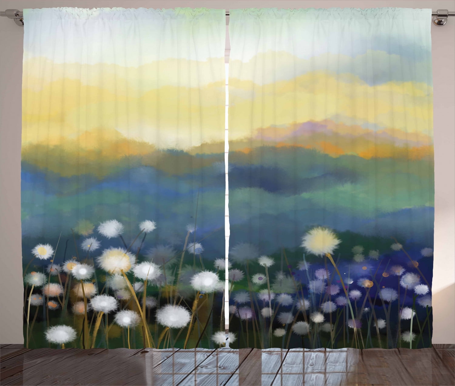 Ambesonne Dandelion Curtains 2 Panel Set, Oil Painting Flora, 108" x 90 ...