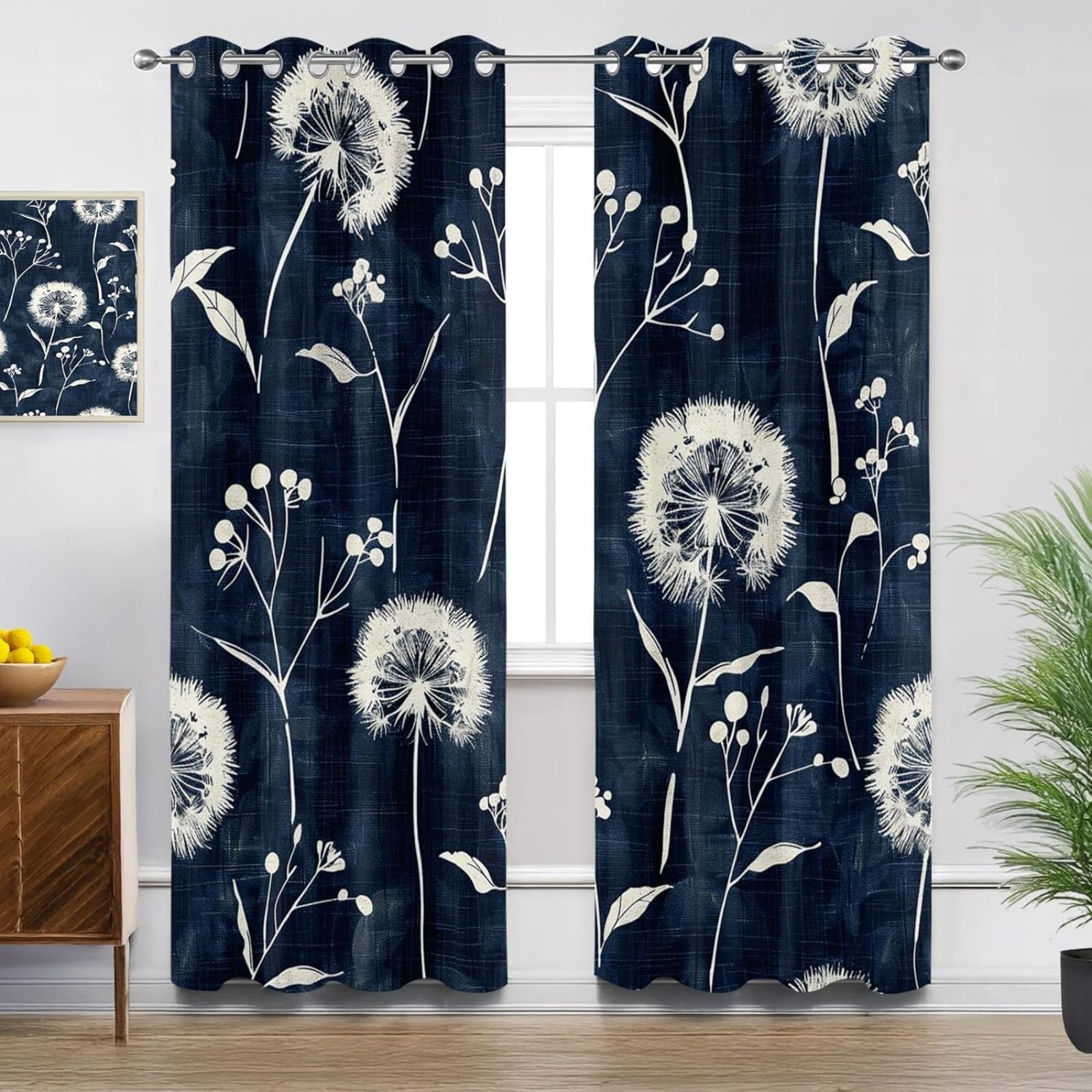 Dandelion Curtains Blackout, Room Darkening Thermal Insulated Grommet ...