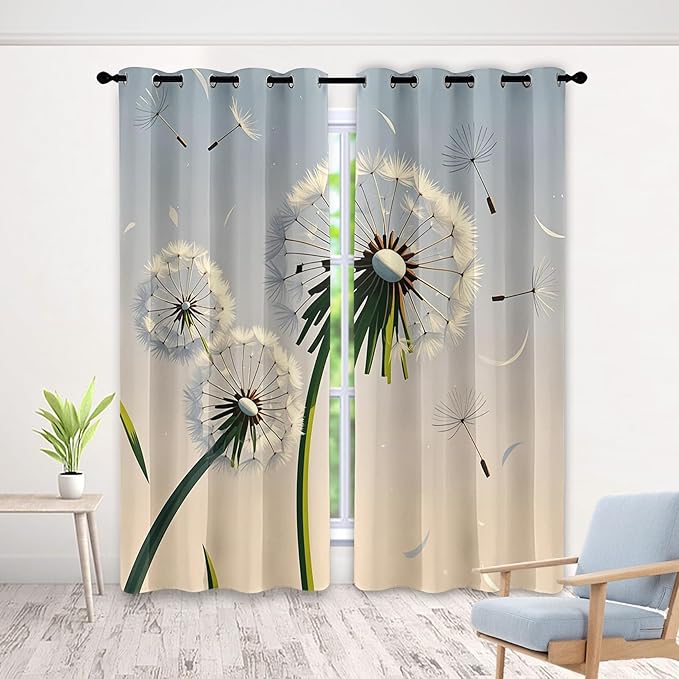 Dandelion Curtains For Bedroom Flower Seeds Black Out Curtains For ...
