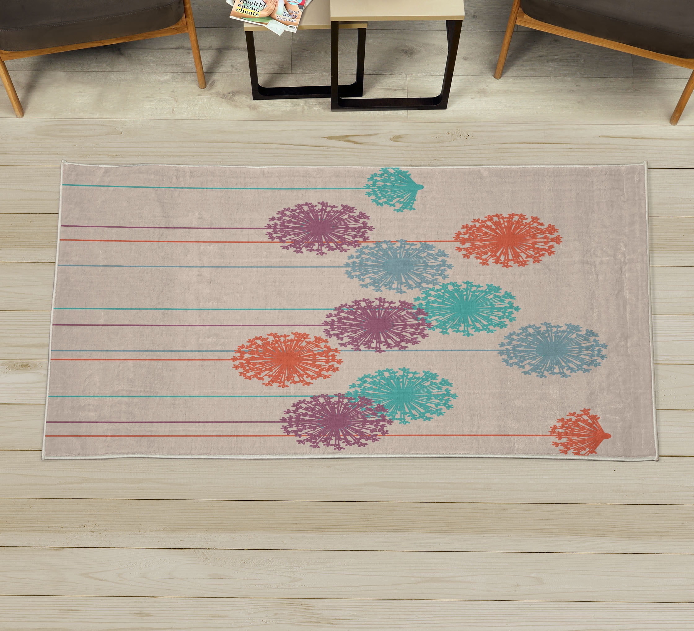 Dandelion Decorative Rug, Abstract Wildflower Silhouettes Botanical ...