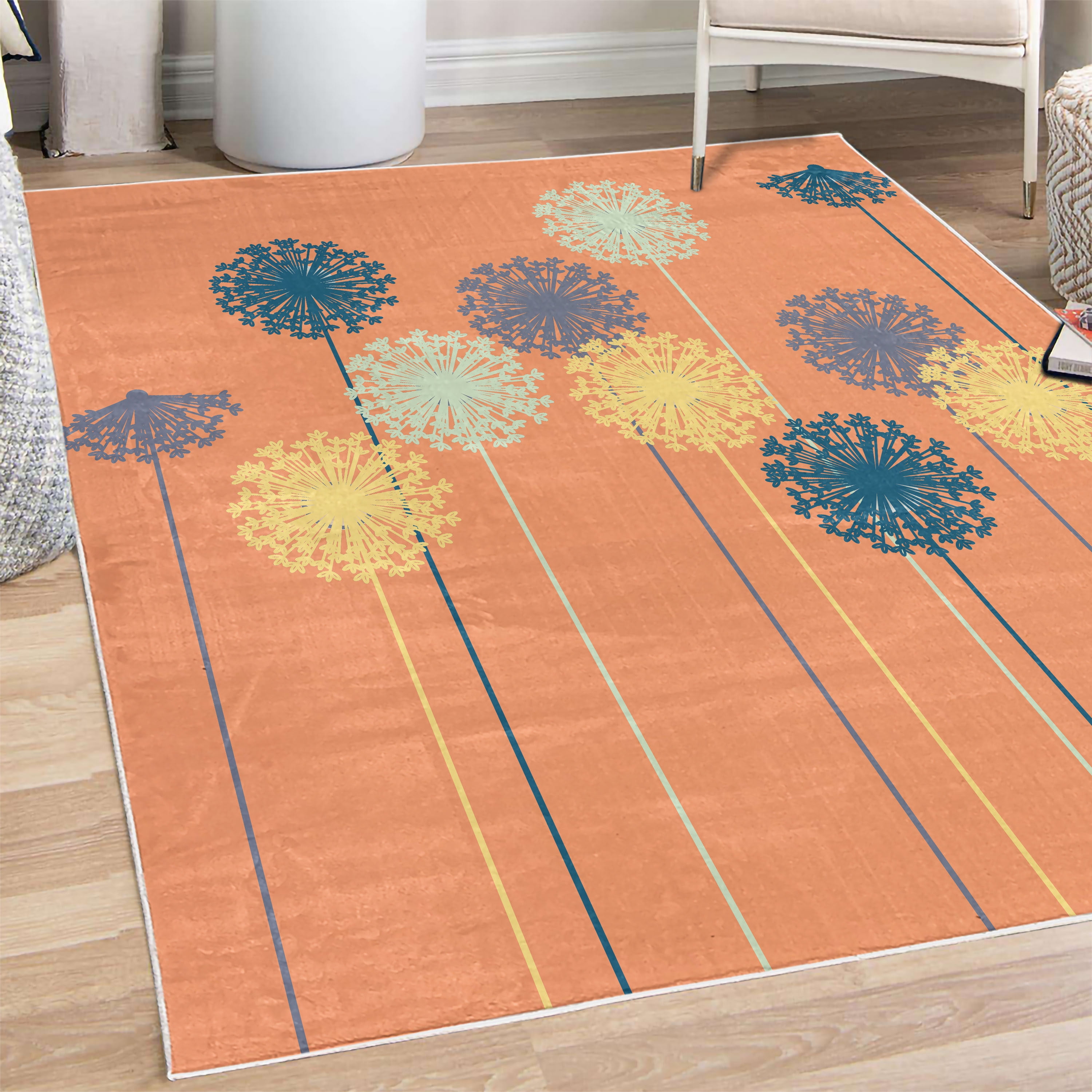Dandelion Decorative Rug, Abstract Wildflower Silhouettes Botanical ...