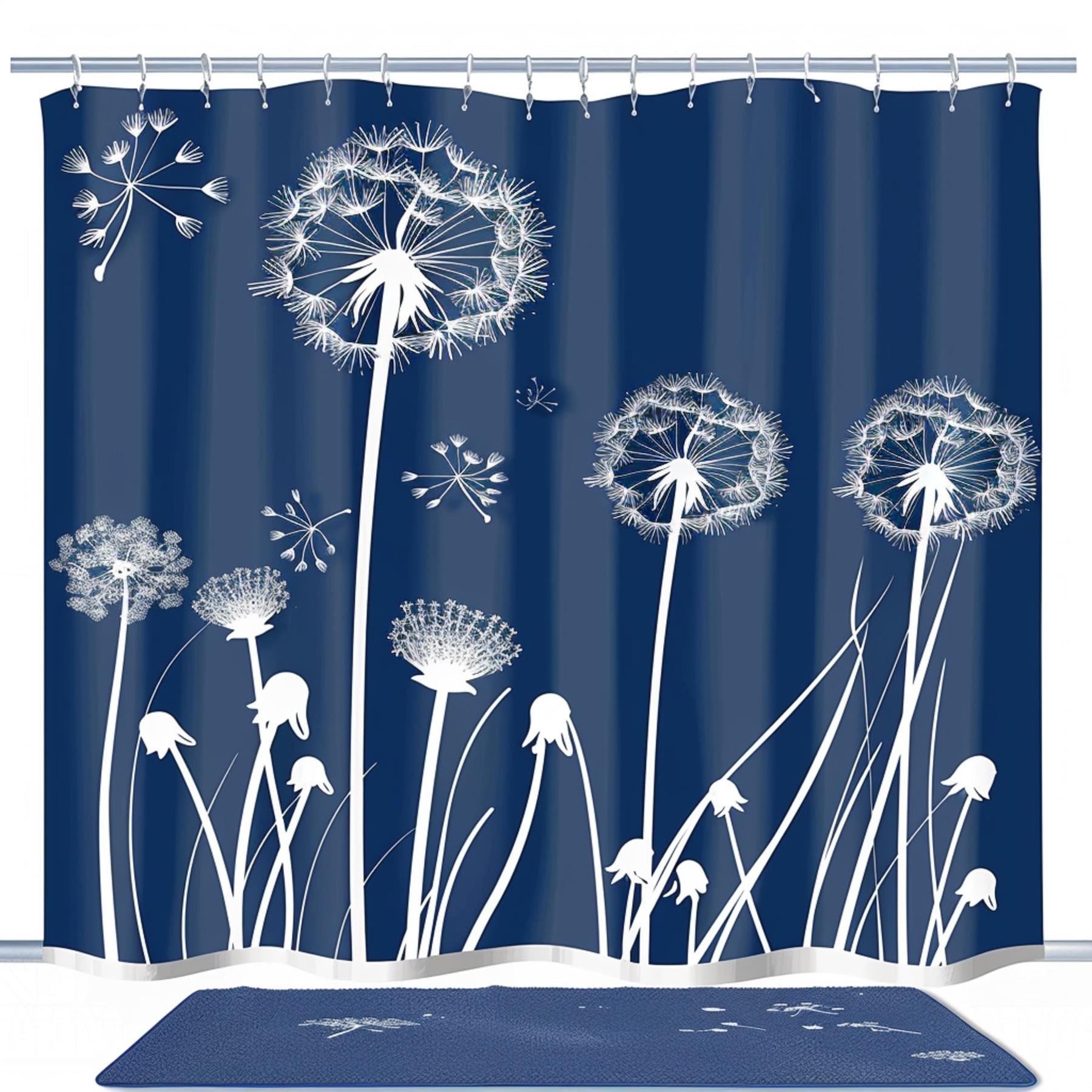 Dandelion Design Shower Curtain Set Dark Blue Background Modern Art ...