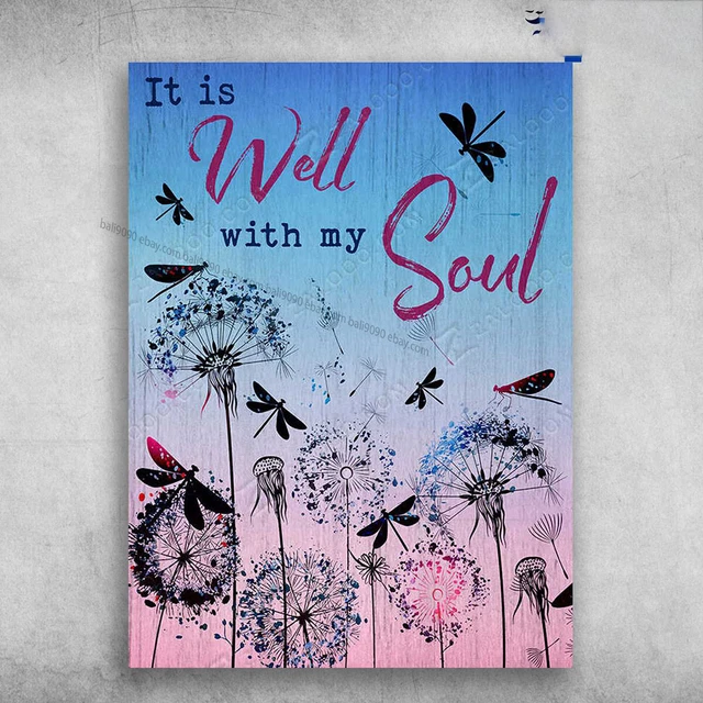 Dandelion Dragonfly - It Is Well With My Wall Art Home Decor Vintage ...