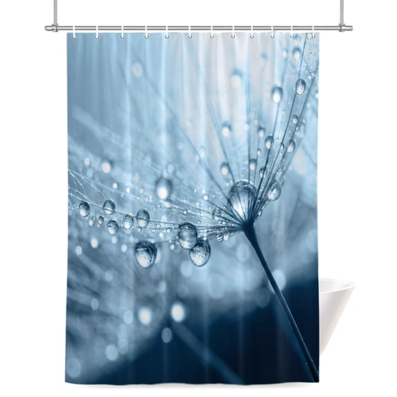 Dandelion Droplets Shower Curtain, Minimalist Sky Blue Dandelion ...