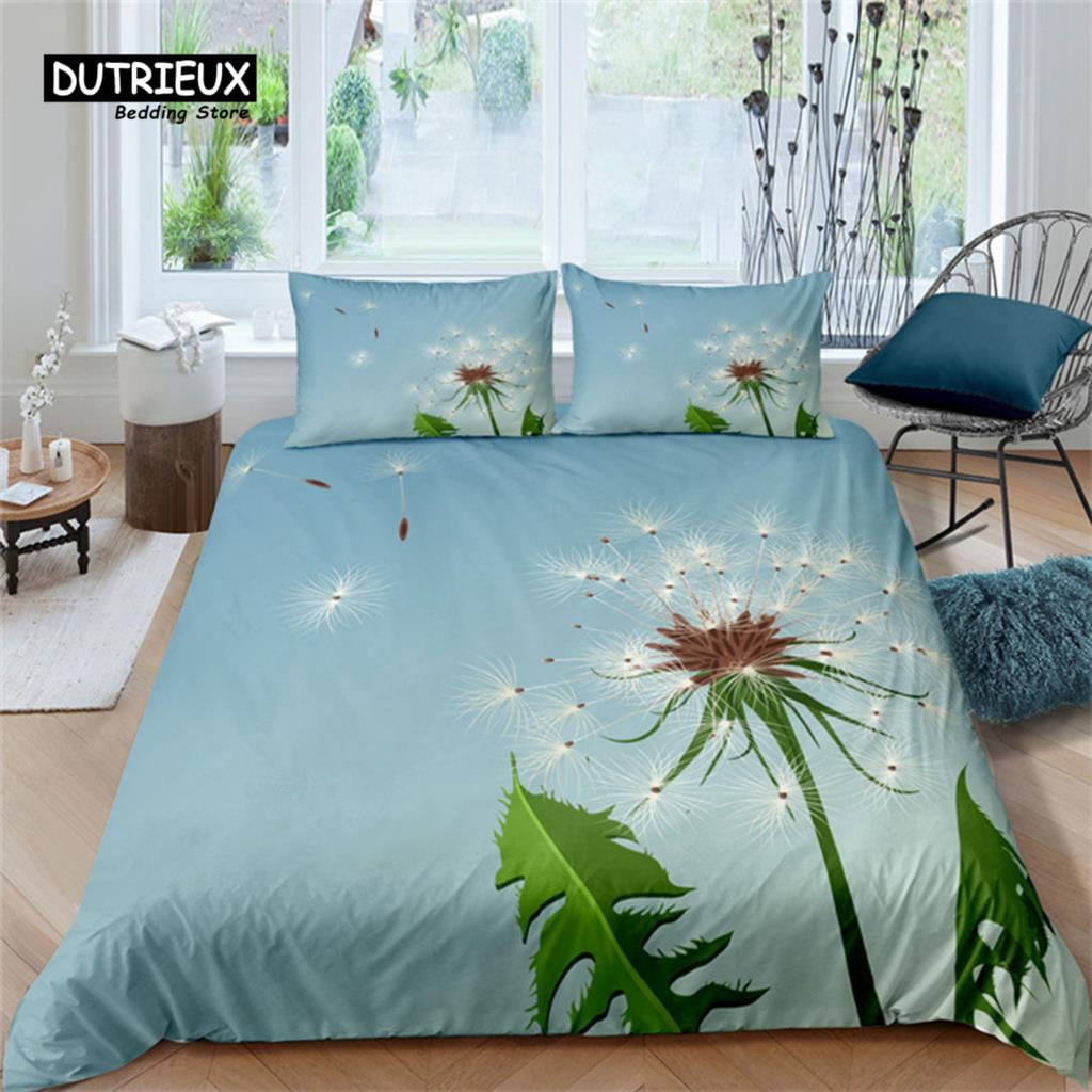 Dandelion Duvet Cover Microfiber Tropical a Leaves Flowers Bedding Set ...