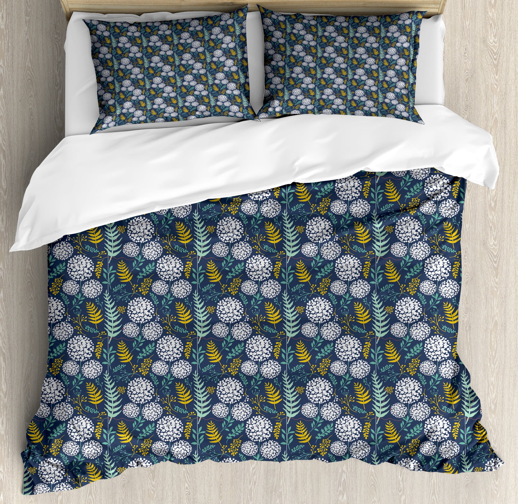 Dandelion Duvet Cover Set, Pattern of Leafy Branches and Dotted Herbs ...