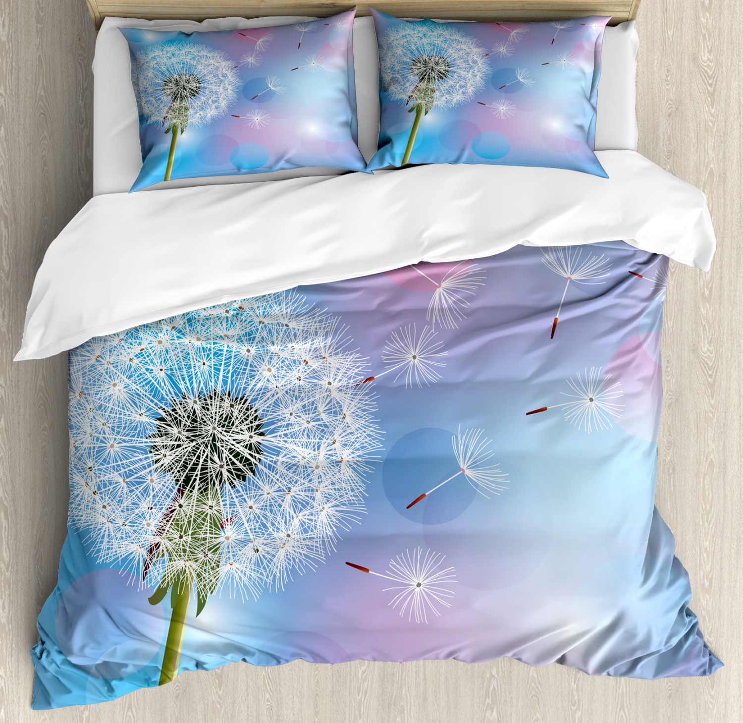 Dandelion Duvet Cover Set Queen Size, Bokeh Background Flower with Wind ...