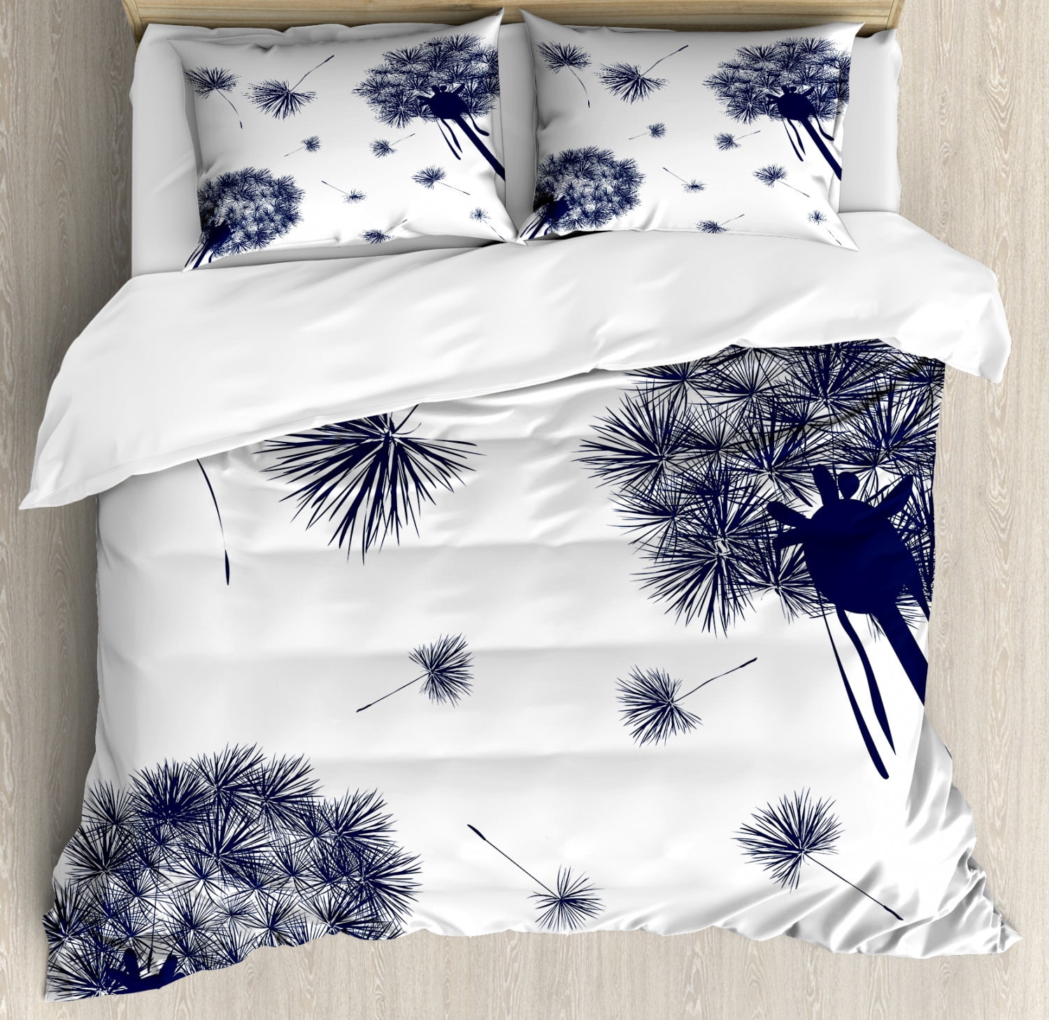 Dandelion Duvet Cover Set Queen Size, Monochrome Flowers with Pollens ...