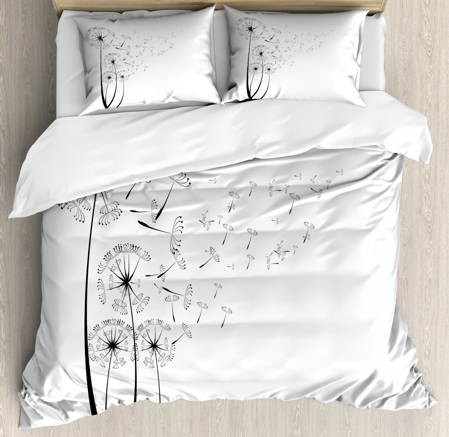 Dandelion Duvet Cover Set Queen Size, Monochrome Dandelion Seeds ...