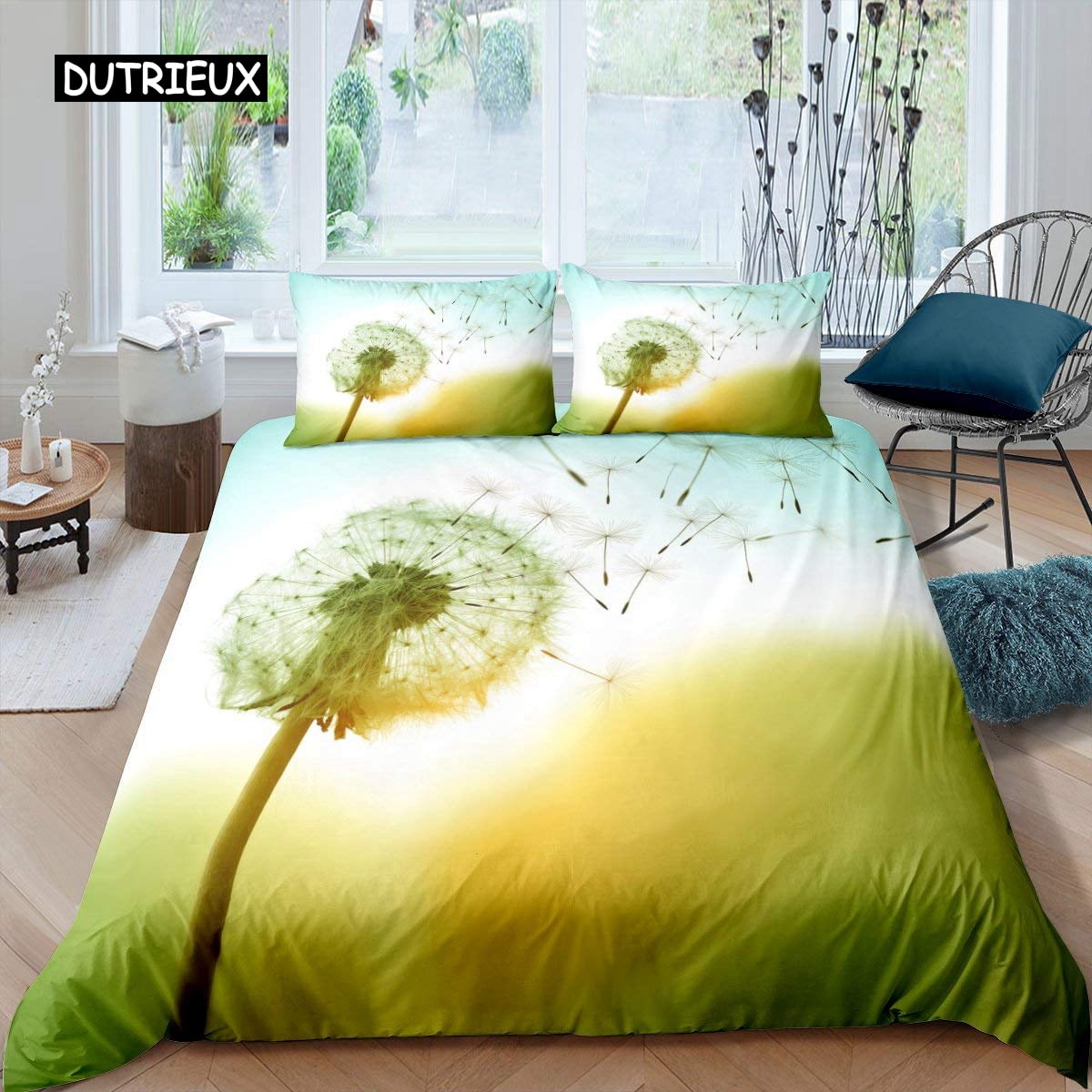 Dandelion Duvet Cover Set Size for Kids Flying Flower Comforter Cover Monochrome Dandelions ...