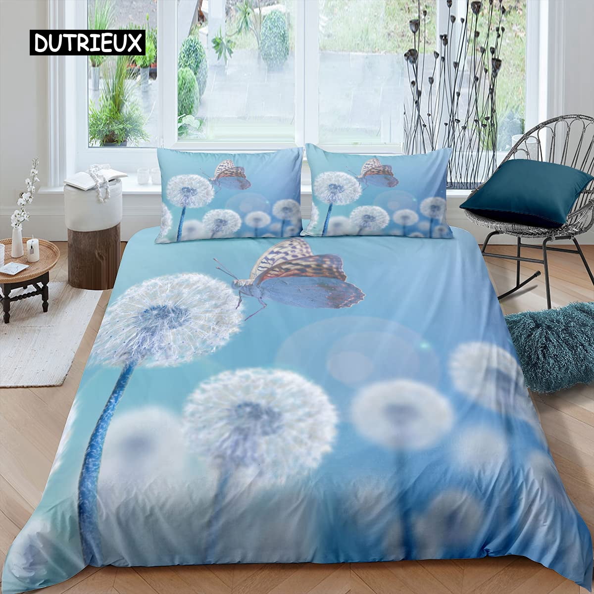 Dandelion Duvet Cover Set Size for Kids Flying Flower Comforter Cover Monochrome Dandelions ...