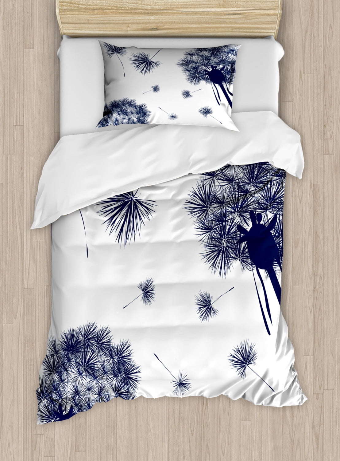 Dandelion Duvet Cover Set Twin Size, Monochrome Flowers with Pollens ...