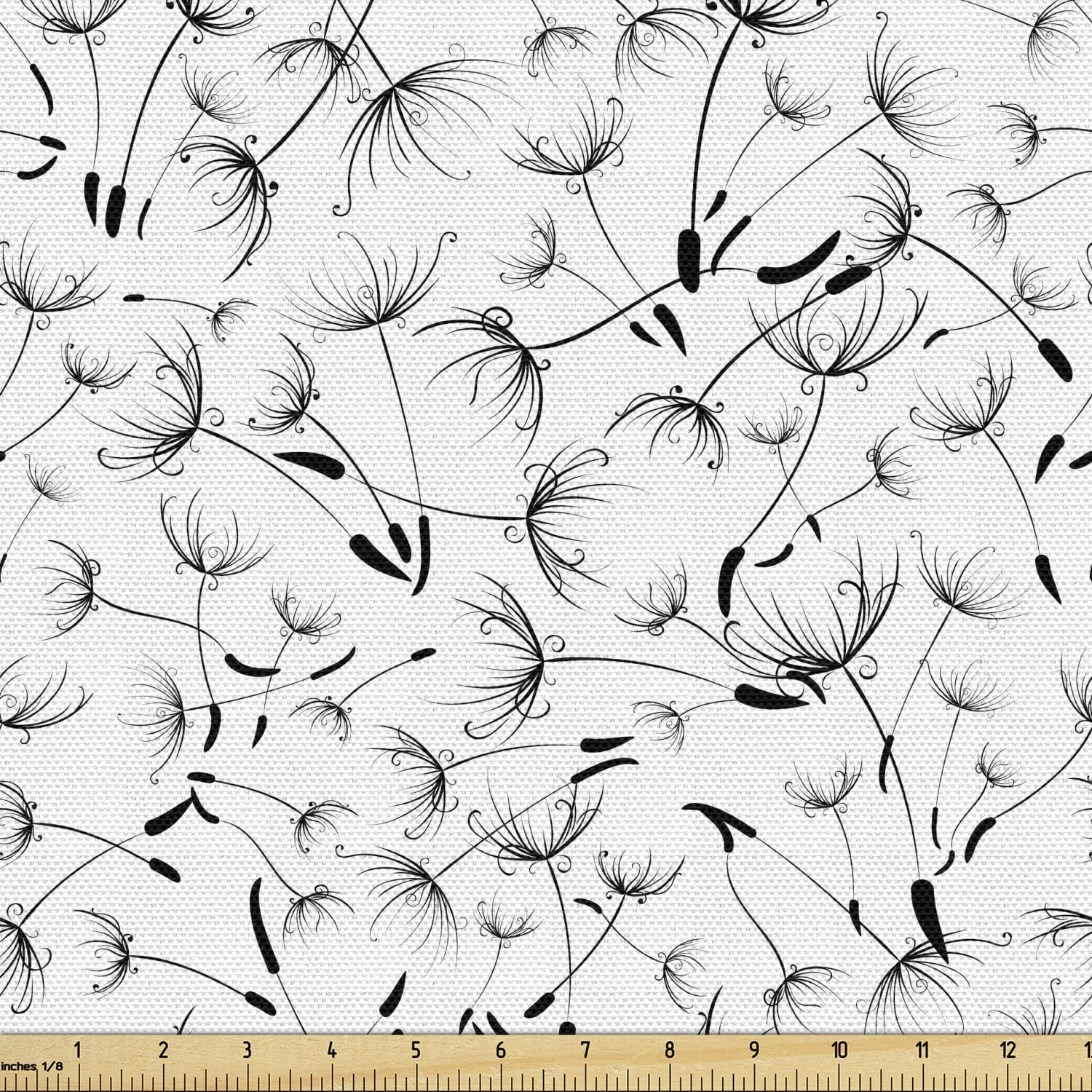 Ambesonne Dandelion Fabric by the Yard Upholstery, Monochrome Flower ...